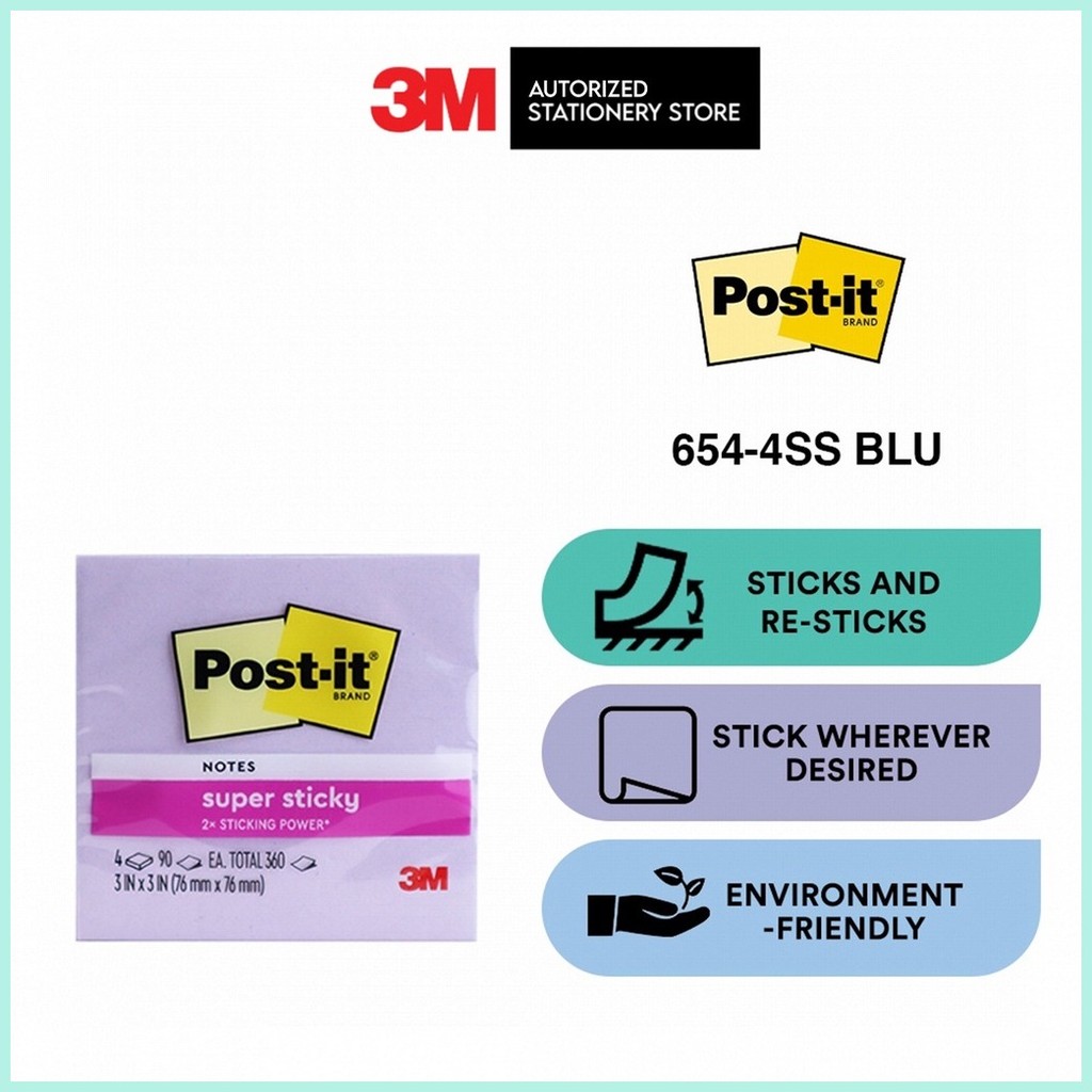 3M Post-it® Notes 654-4SS BLU 3in x 3in [MP6544SSBLU] | Shopee Philippines