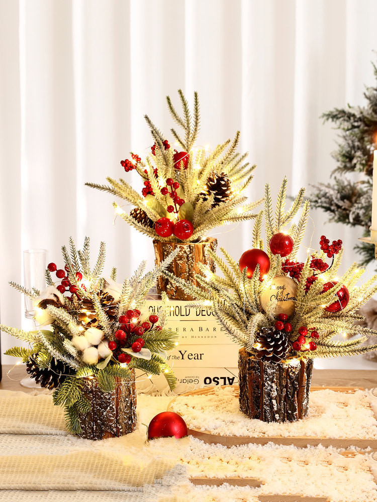 COD Christmas Tree Tabletop Scene Decor–Natural Wood Bucket Gift Set ...