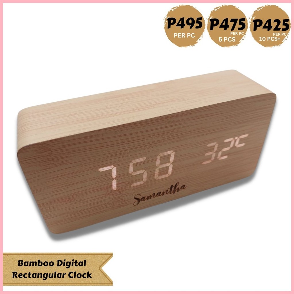 Personalized Digital Bamboo Rectangular Clock - Custom Engraved & Eco ...