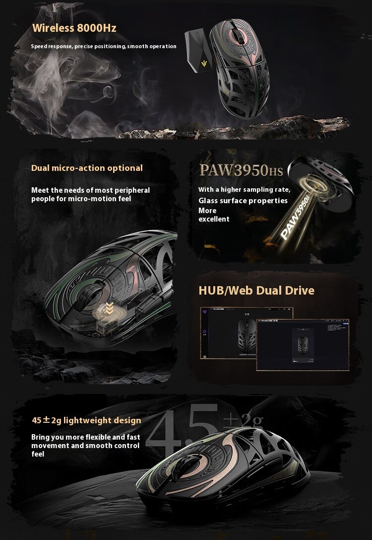 8K Wireless Gaming Mouse, 45g Ultra-Lightweight with PAW3950 Sensor ...