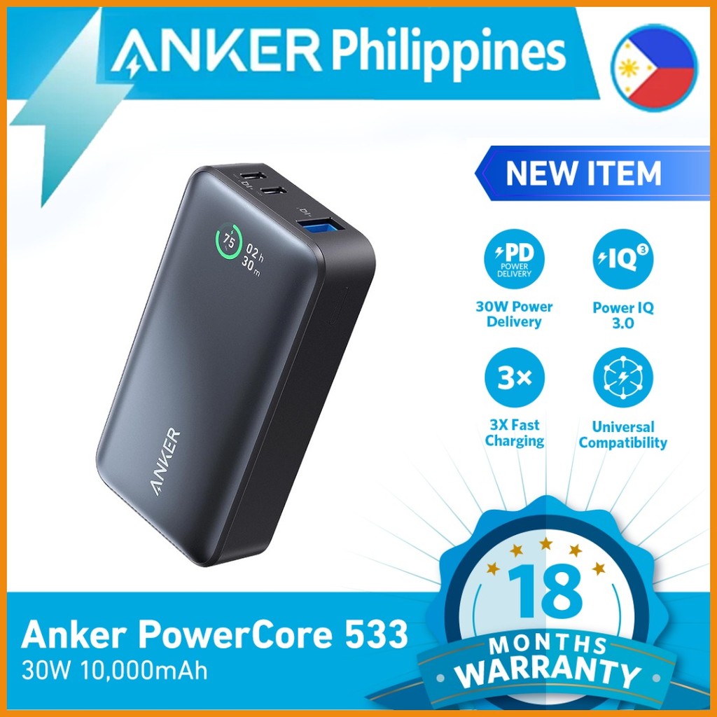 Anker 533 Power Bank 30W 10000mAh with 2 Type C Ports and 1 USB A ...