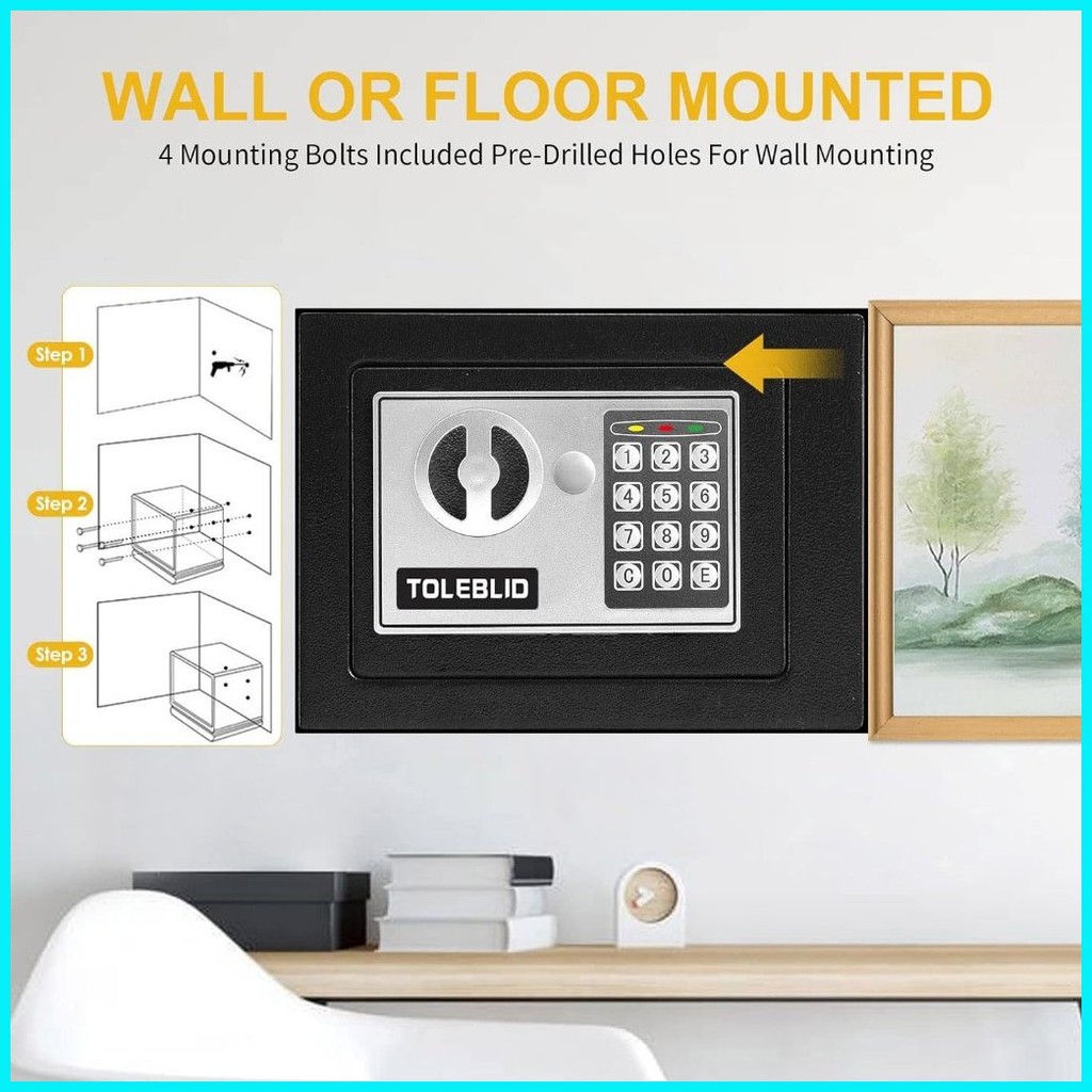 Safe Box Money Vault Home Digital Wall Safe Box Keypad Lock Steel Money ...