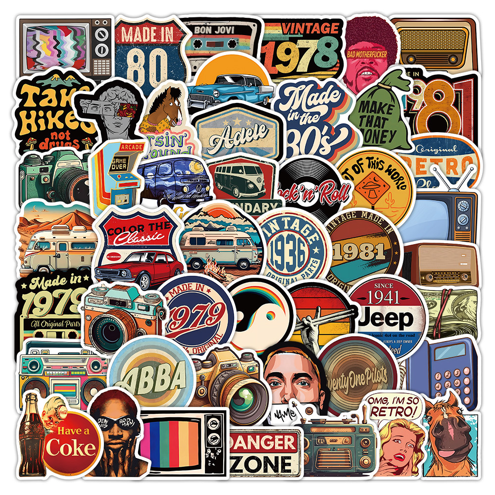 52 Pieces Retro Logo Stickers - Decorative Decals for Handbooks, Phone ...