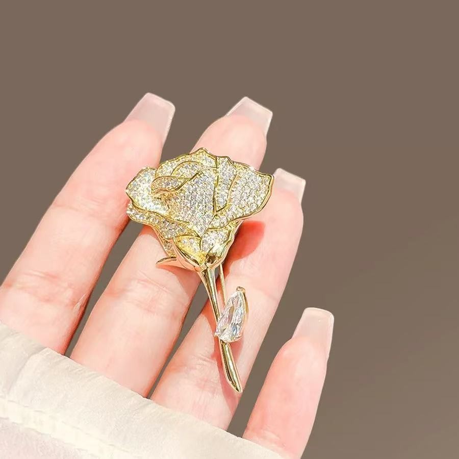 High-end and Light Luxury Rose Brooch Women's Micro-inlaid Zirconium ...