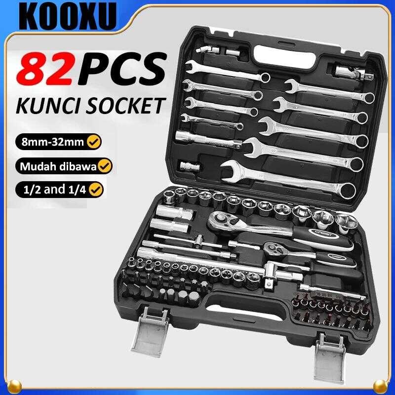 KOOXU 82 Pcs Socket Wrench Heavy Duty Tools For Motorcycle Car Tool Box ...