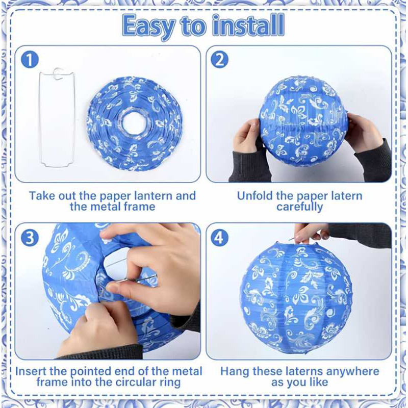 Blue And White Porcelain Paper Lantern Chinese Classical Hanging ...