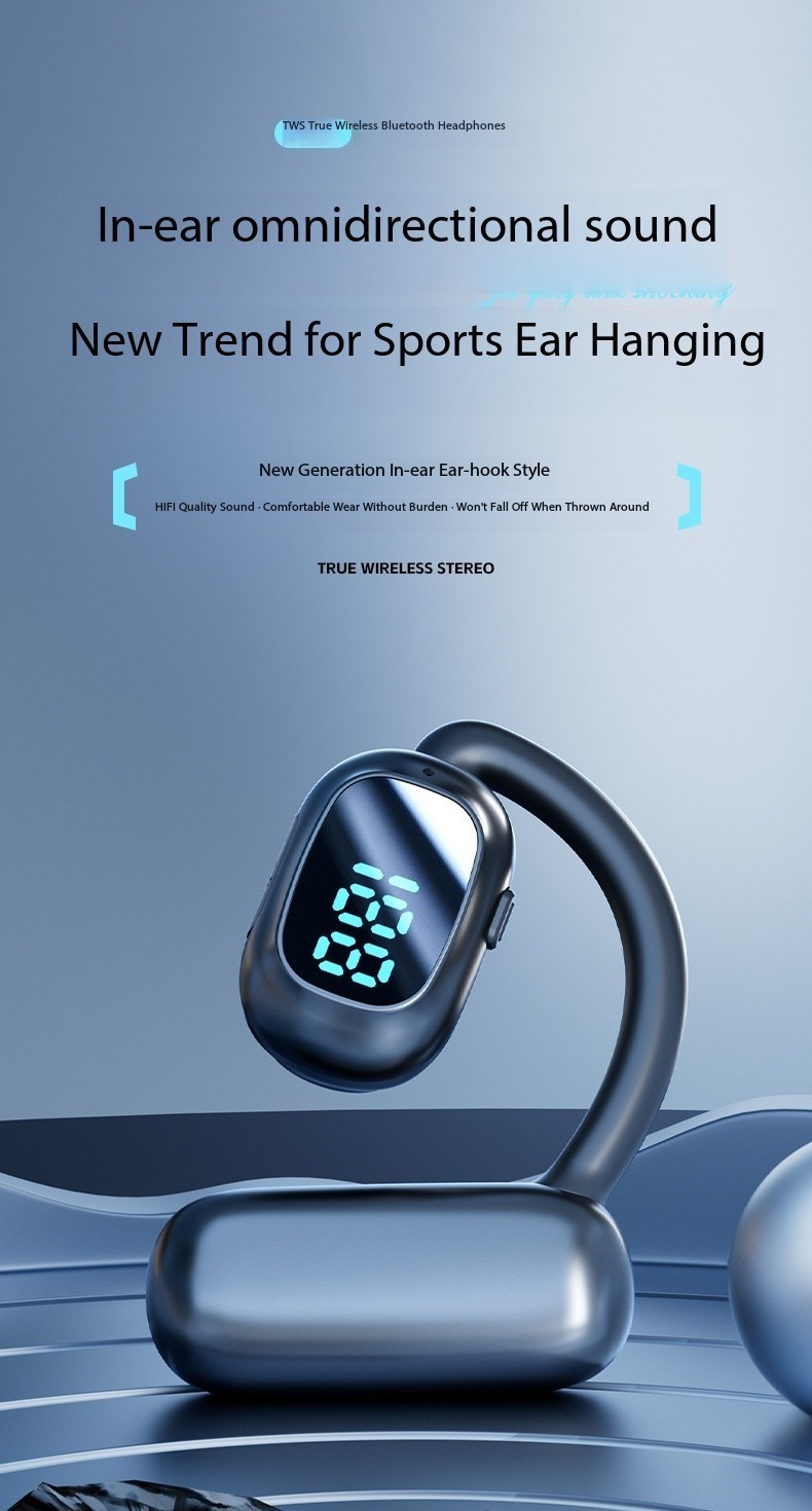 Single Ear hook Earphones Bluetooth 5.4 Headphones Digital Display 180 ...