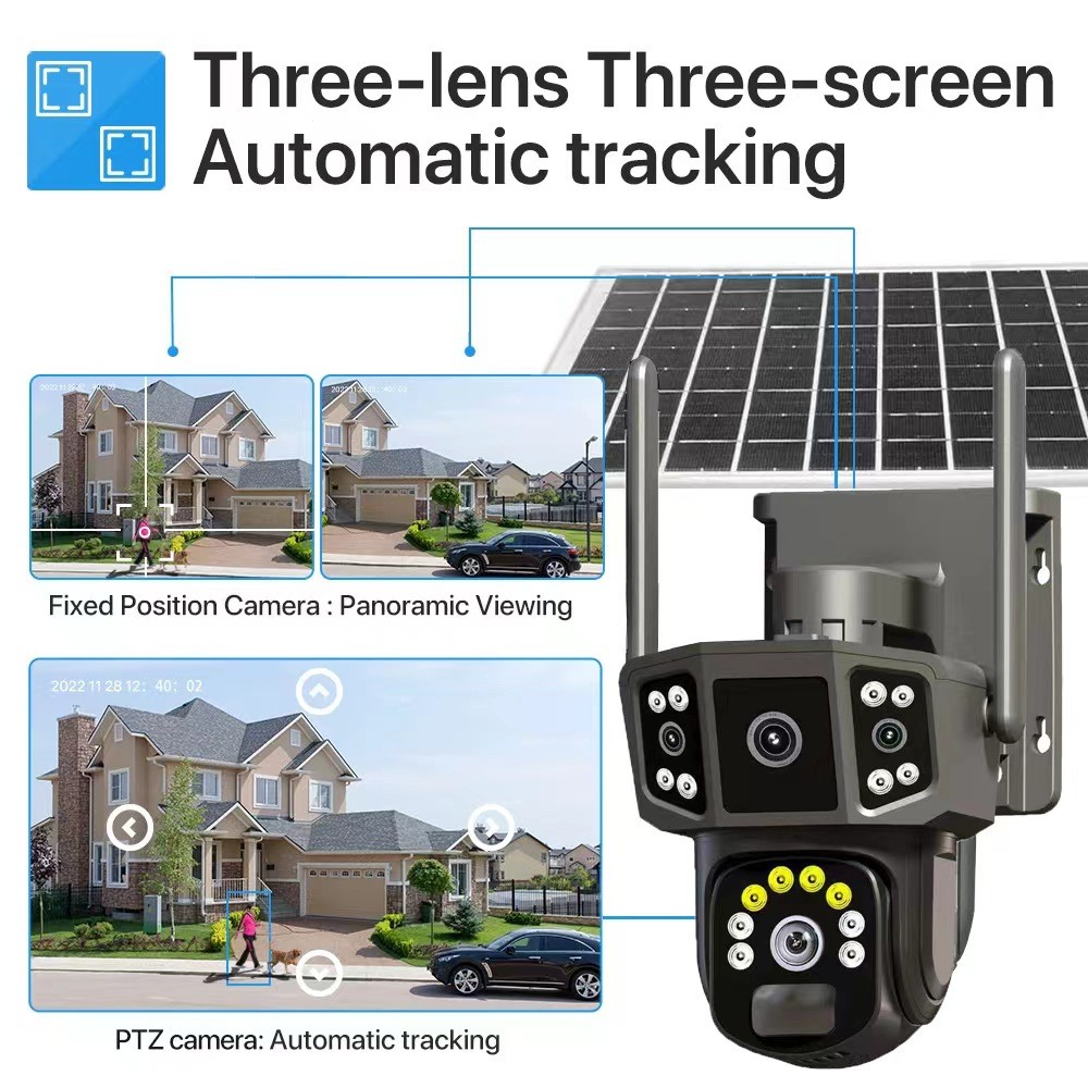 V380 Pro12MP Solar CCTV Cell Camera Dual lenses three-screen Night ...
