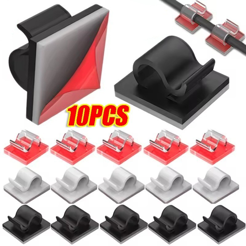 10/20pcs Self-Adhesive Silicone Cable Clips - Wall Mounted Wire Holder ...