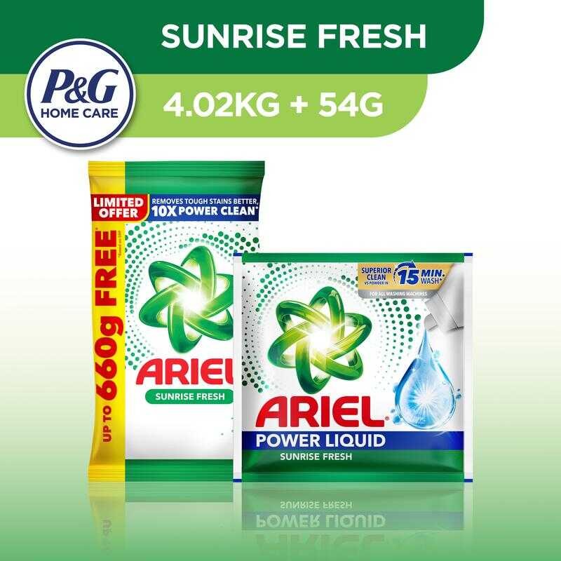 [Bundle] Ariel Powder Detergent Sunrise Fresh + 6+1 Sachets (4.02Kg ...