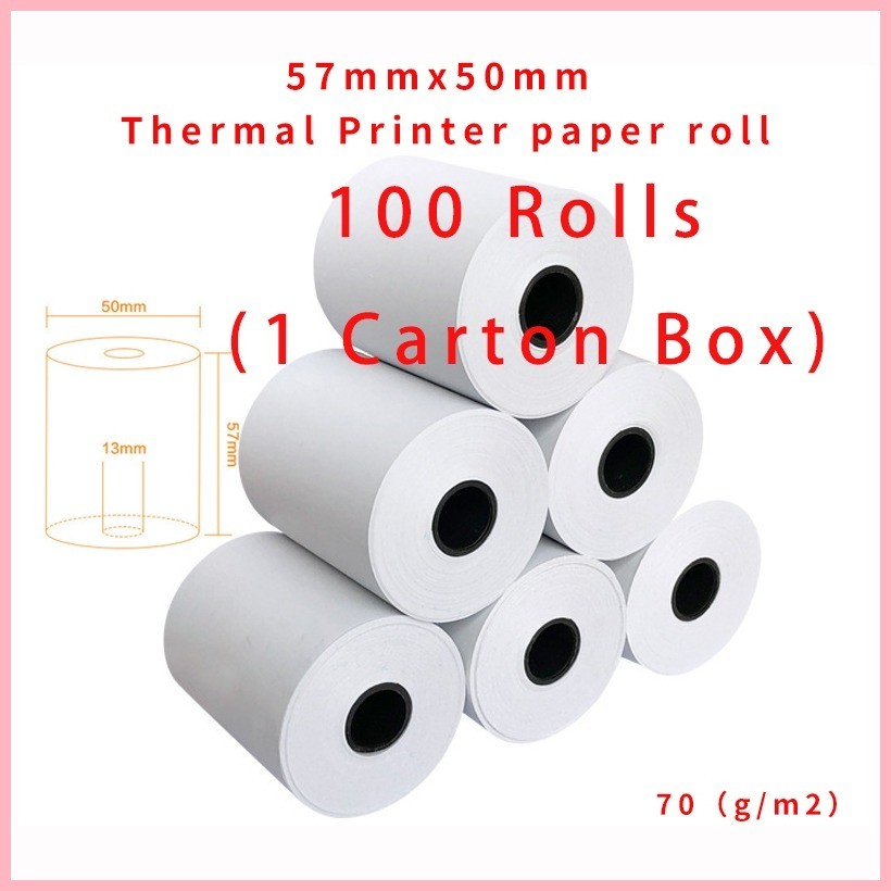 100 rolls Thermal Paper 57 x 50mm Pos Receipt use for Thermal Printer ...