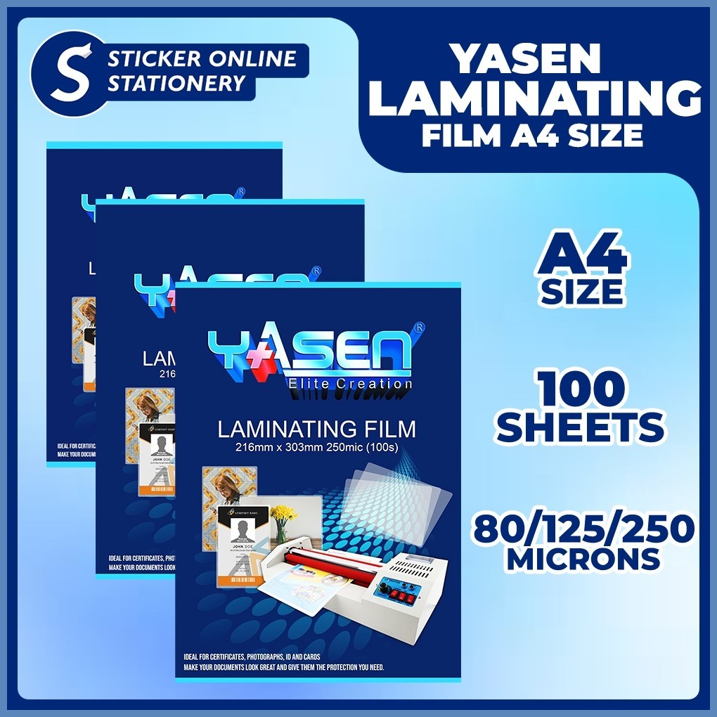 YASEN A4 Laminating Film 80/100/125/250 Microns Hot Process Laminating ...