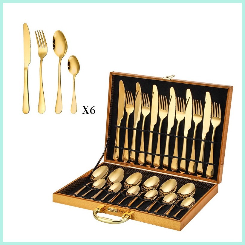 24pcs 304 Gold cutlery Set Stainless Steel cutlery Set Knife Fork Spoon ...