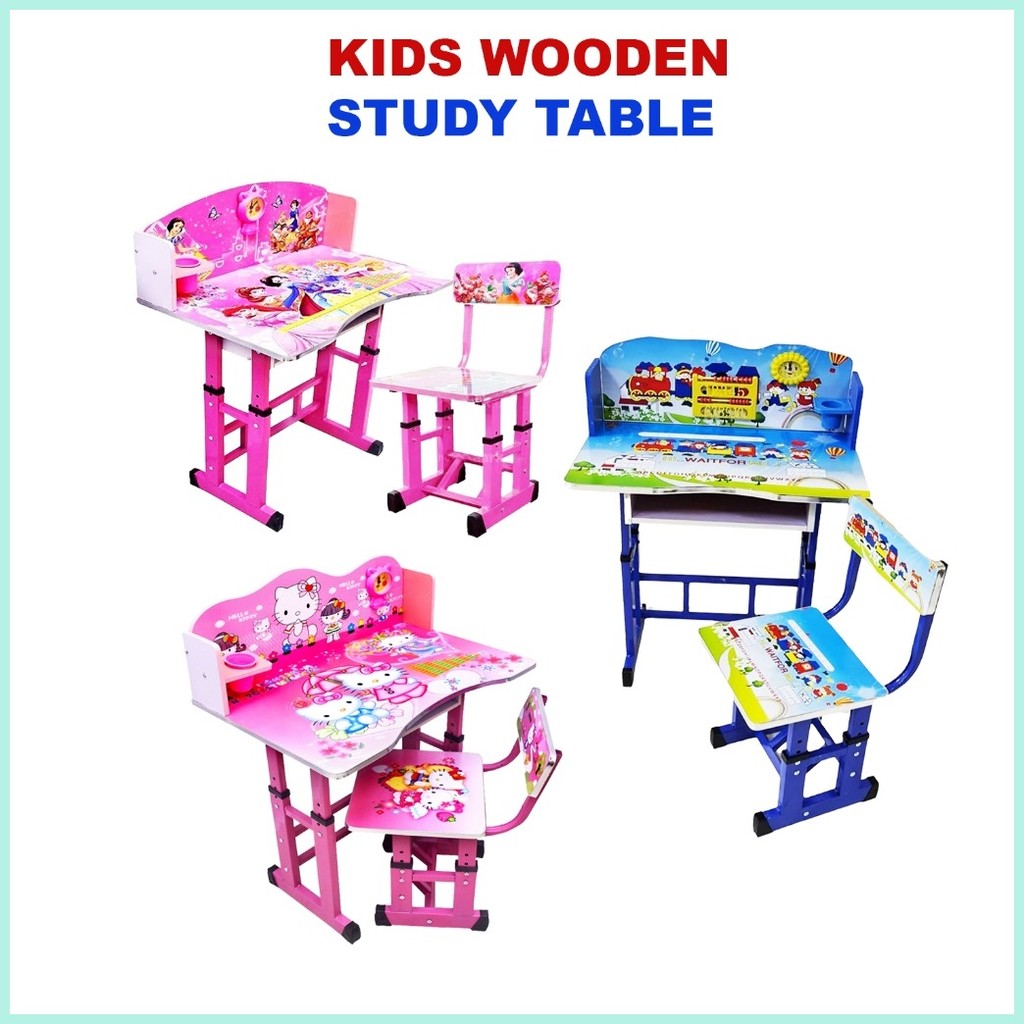 Study Wooden Table with Chair Cartoon Character Kids Study Table and ...