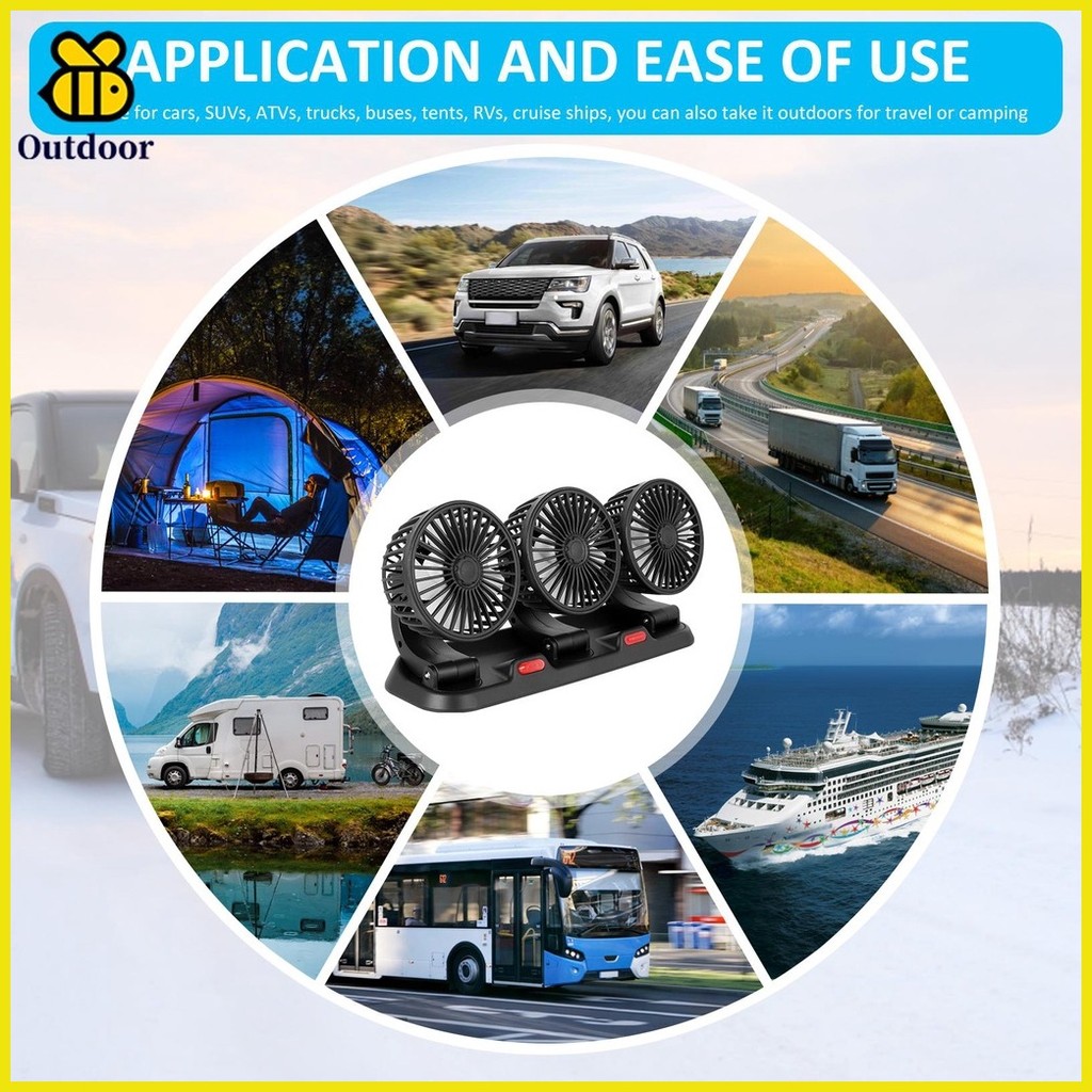 12V Three Heads Car Fans Three Speeds Air Circulation Fan Pro 12 Volts ...