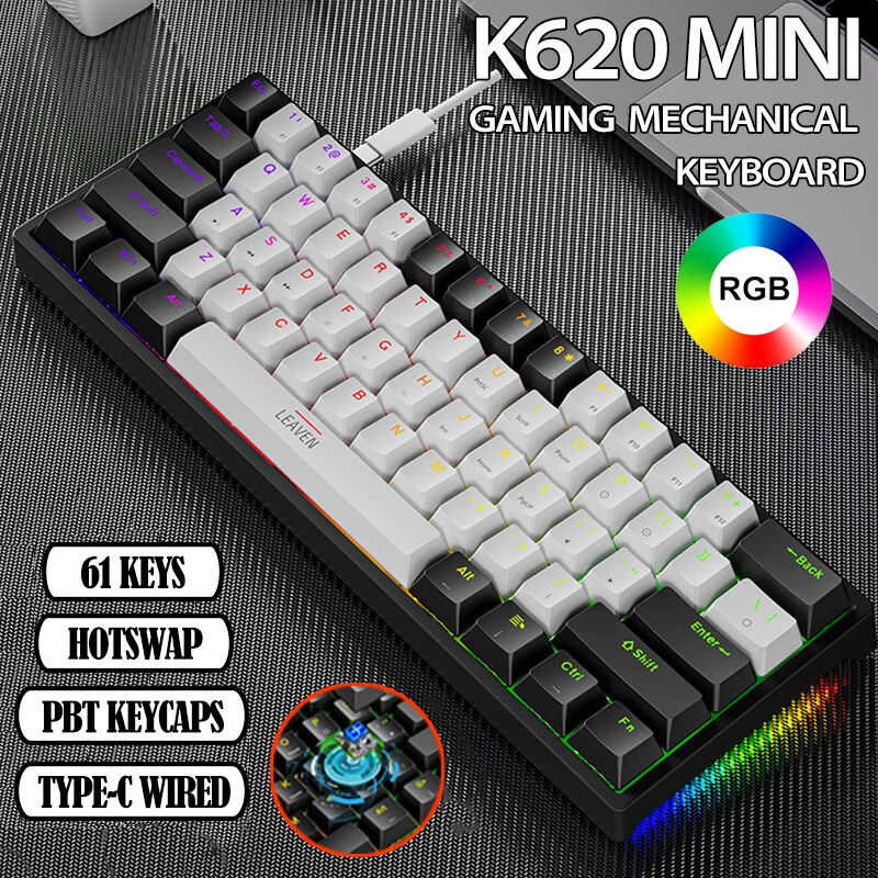 K620 Mini Mechanical 61 Keys RGB Hotswap Type-C Wired Gaming Keyboard ...