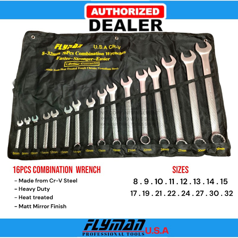 Flyman Tools Usa 16 Pcs Combination Spanner Wrench Set 8mm To 32mm ...