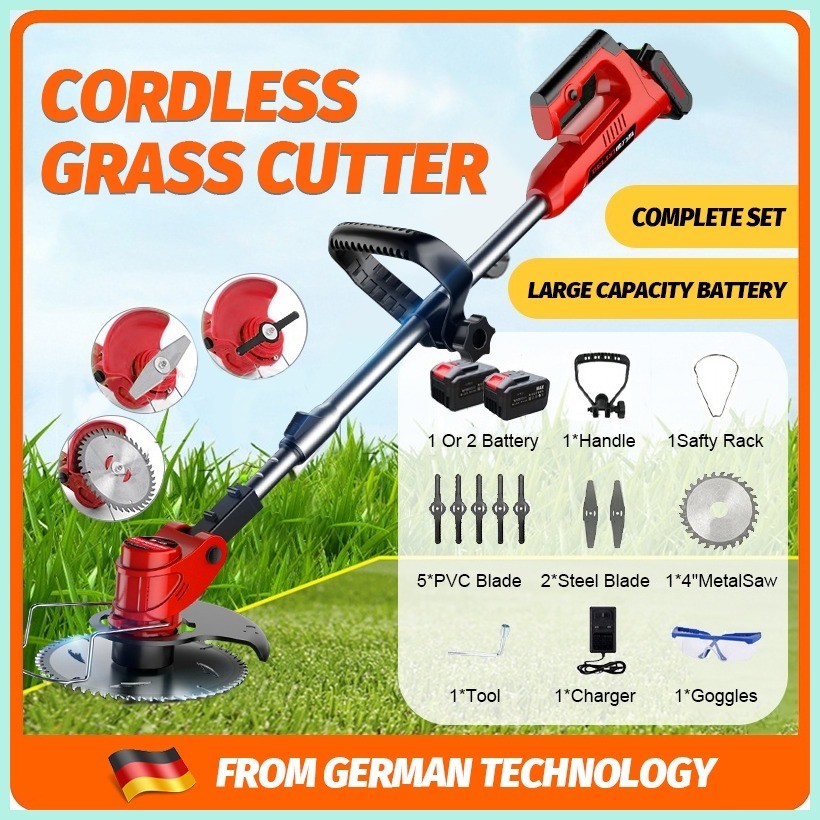 588V Grass Cutter Lawn Mower Electric Grass Trimmer Cutter Rechargeable ...