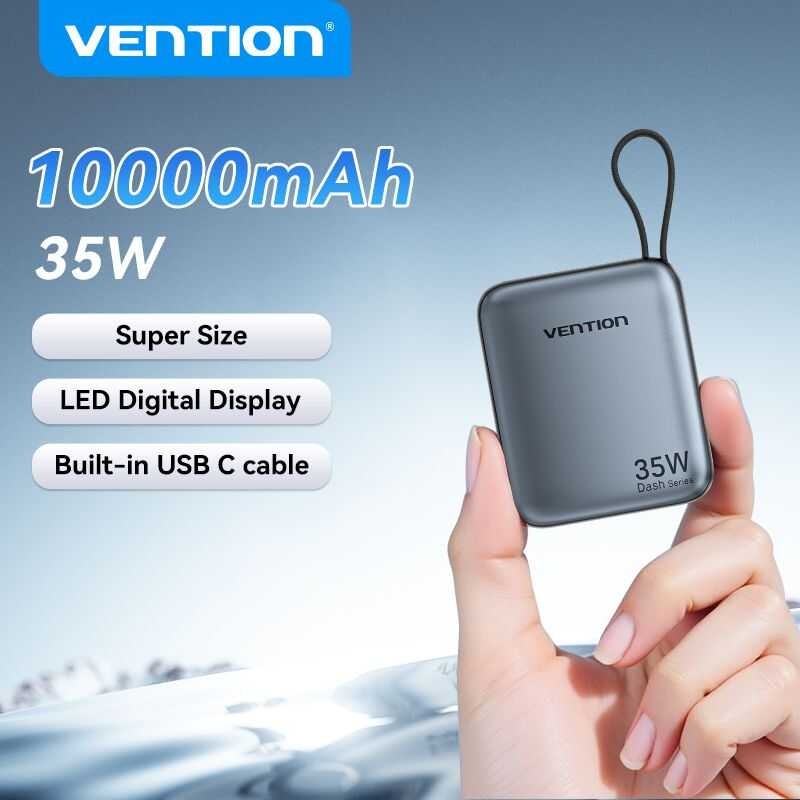 Vention Mini Power Bank 10000Mah 35W Fast Charging 2 Ports Built In ...