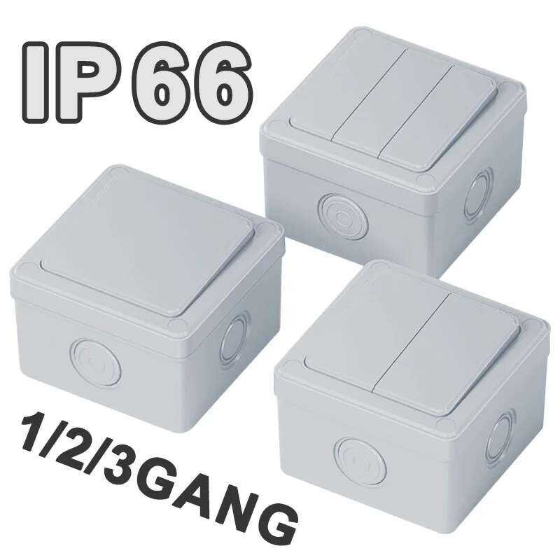 W Outdoor Ip66 16A On-Off 1/2/3 Gang Push Button Switch Weatherproof ...
