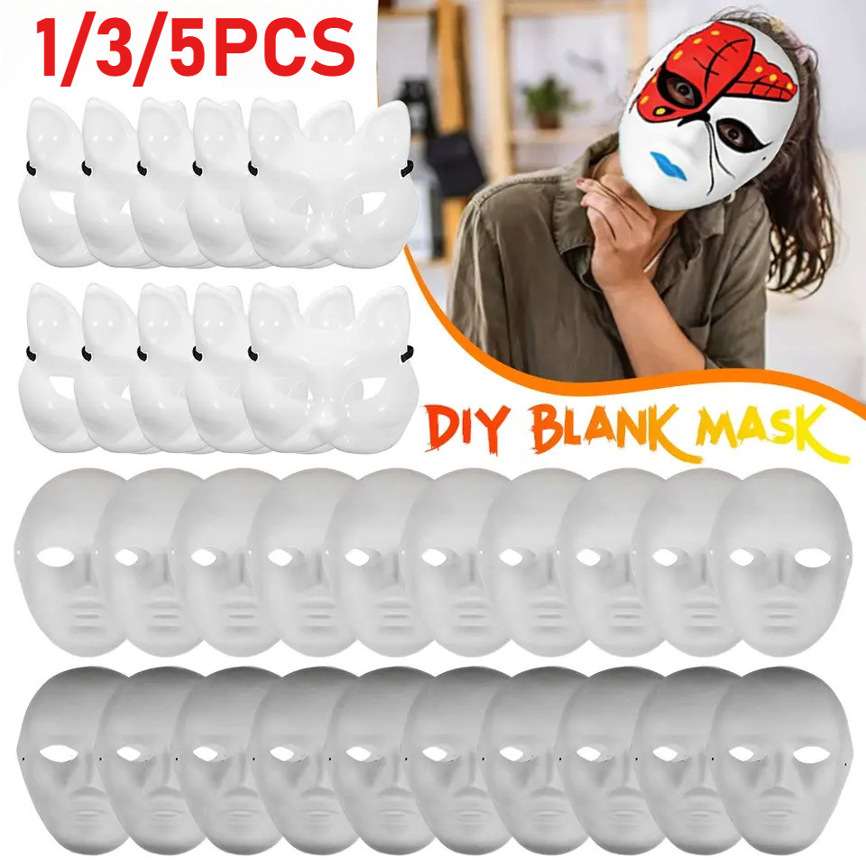 5/3/1PCS DIY Full Face Craft Masks Blank White Paintable Paper Mache ...
