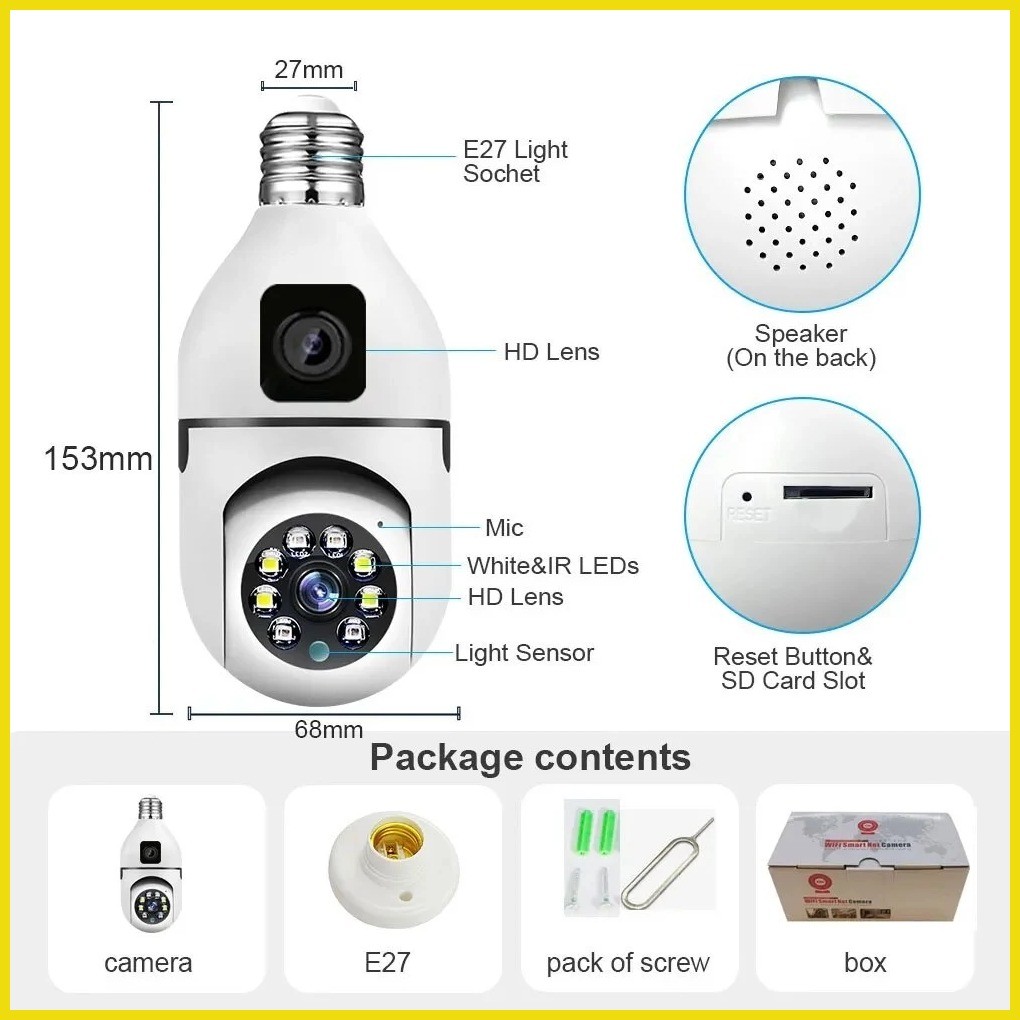 V380 PRO CCTV Camera Q19 Plus Dual Lens HD 1080P WiFi Wireless Network ...