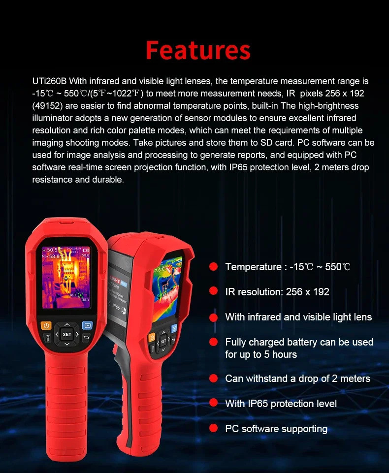 UNI-T UTI260B UTI260A Thermal Imaging Camera 256X192 Pixels Thermal ...
