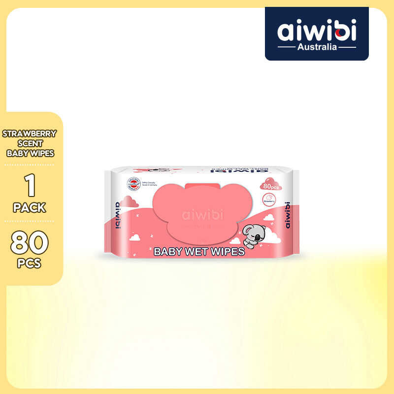Aiwibi 80 Sheets Strawberry Scent Baby Alcohol-Free Hand And Mouth Wet ...