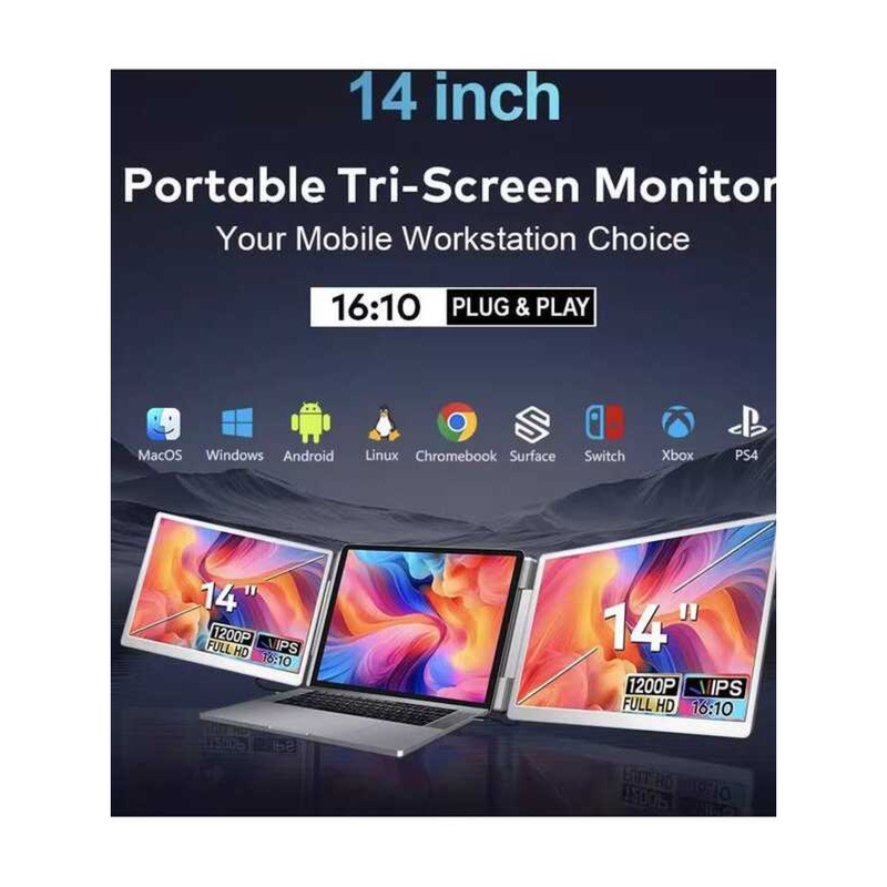 BESUN Laptop Expansion Portable Monitor Computer Split Triple Secondary ...