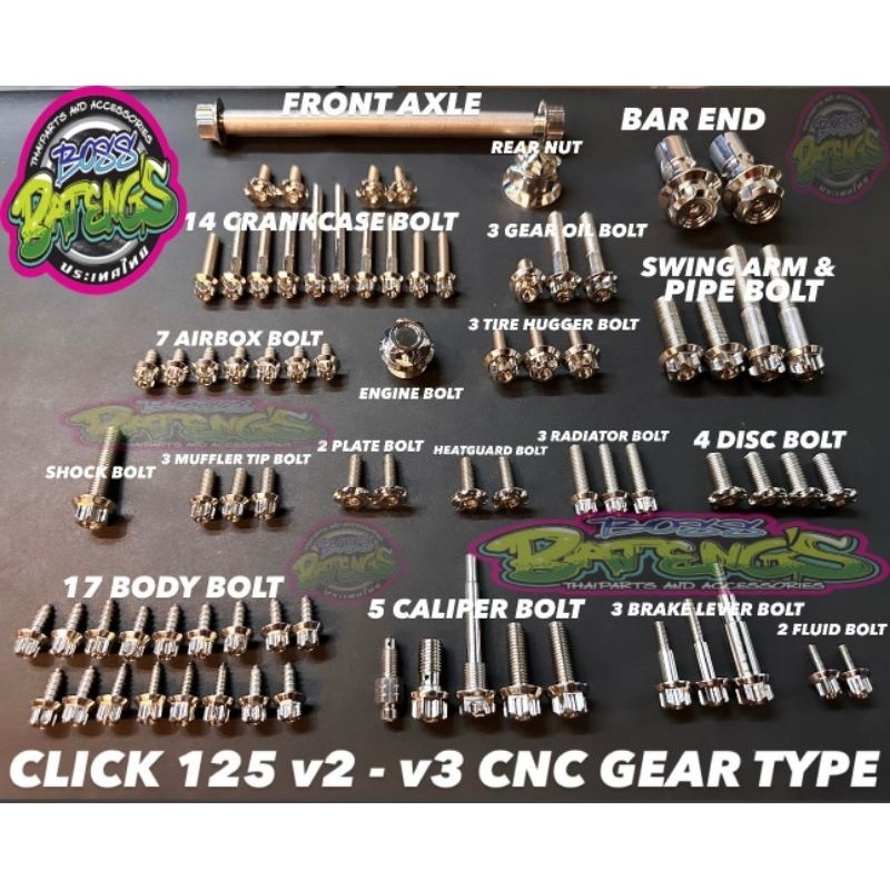 CLICK 125-150 V1-V2-V3 CNC GEAR TYPE BOLT SET | Shopee Philippines