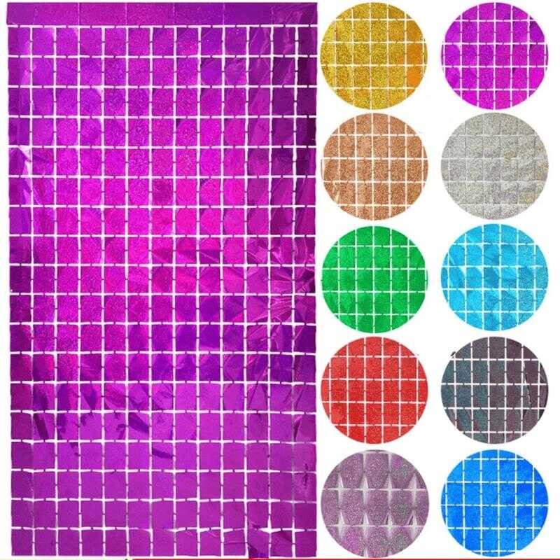 Square Foil Curtain 1M*2M Backdrop Metallic Tinsel Fringe Party ...