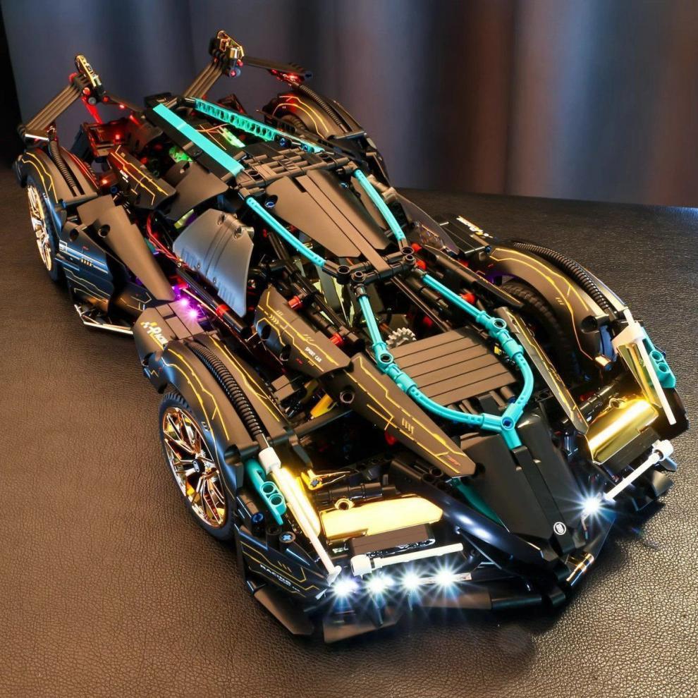 Black gold V12 building block sports car compatible Lego boy assembled ...