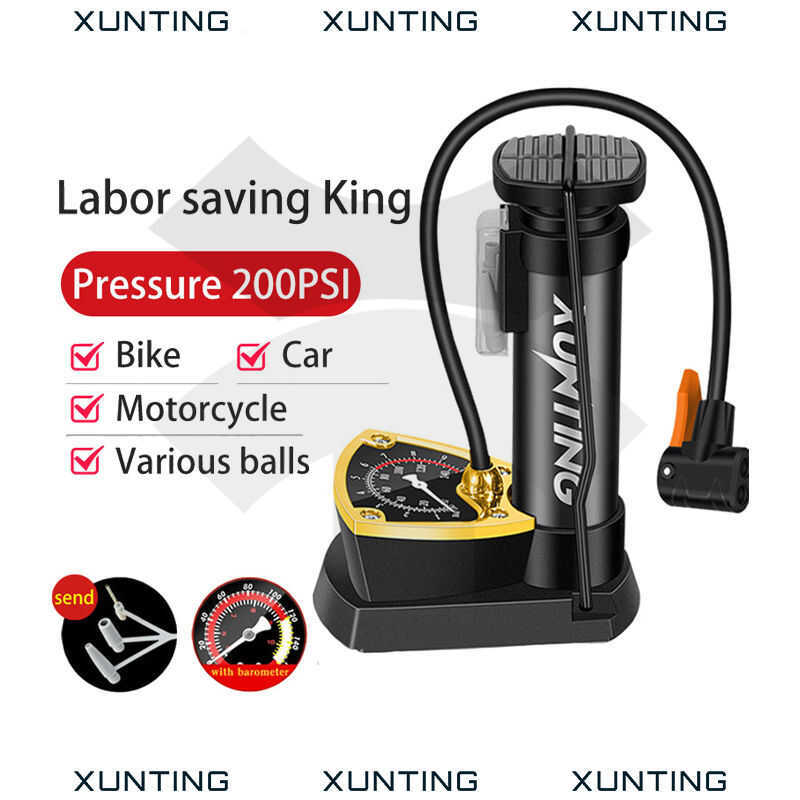 Bicycle Bike Pump Foot Portable Pressure Gauge Presta & Schrader Valve ...