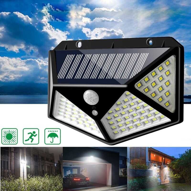 100 LED PIR Motion Sensor Solar Powered Waterproof Outdoor Wall 270° 4 ...