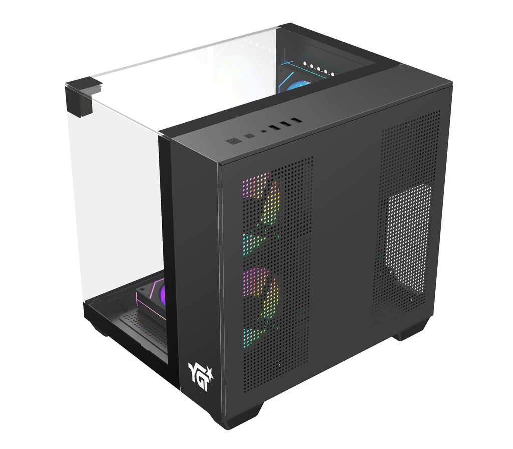 YYM YGT X275M M-ATX Gaming PC Case Panoramic column-free 3-sided glass ...