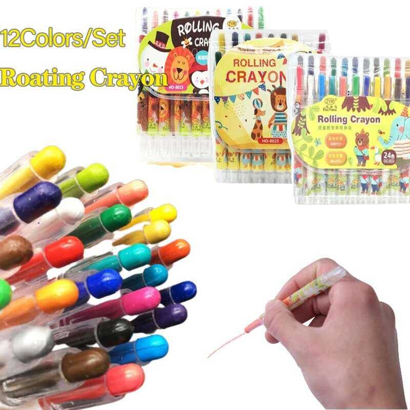 W 12 Color Colored Roating Crayon Drawing Ing Set Children's Coloring ...