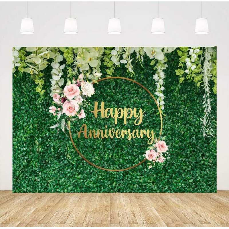 LY 7X5ft Green Grass Wall Ral Happy Anniversary Backdrop For Wer Love ...