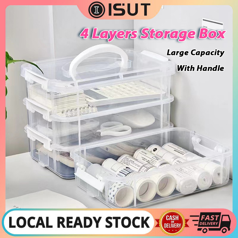4 Layers Multipurpose Storage Box Large Compartment Transparency ...