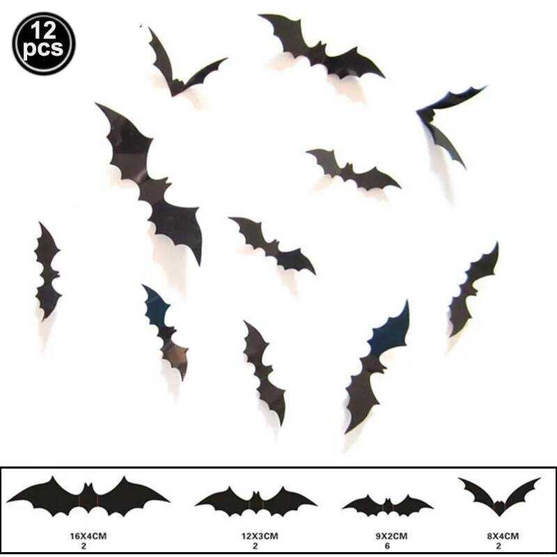 12/24/36/48/60Pcs Halloween 3D Hanging Bats Realistic Scary Large Fake ...