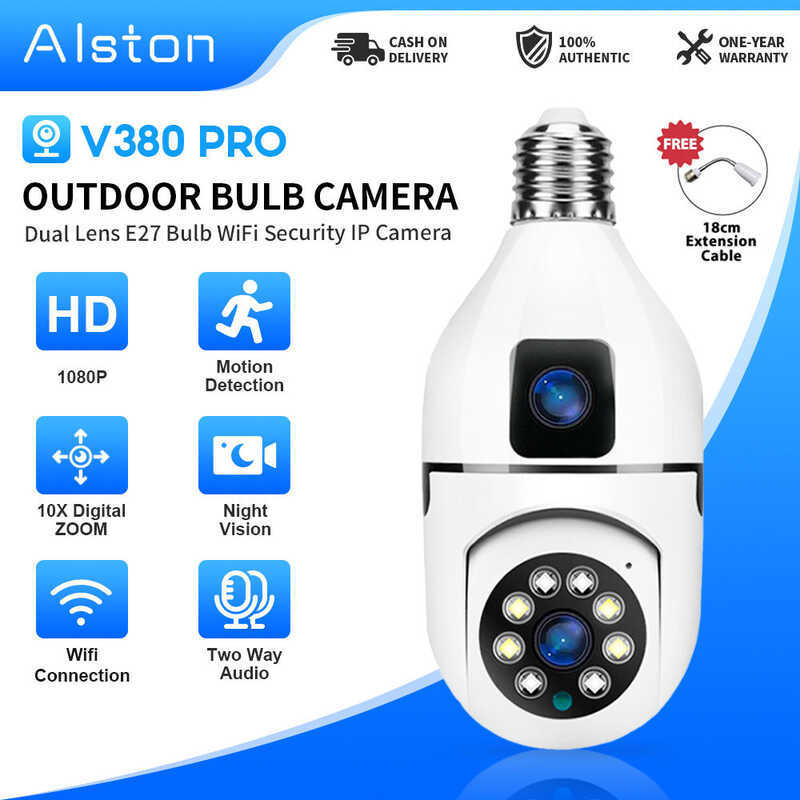 V380 PRO Q19 Dual Camera Cctv Light Bulb Camera 360 Wireless CCTV ...