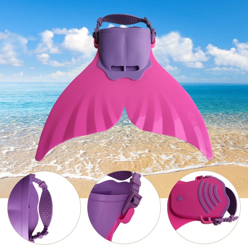 Children Mermaid Fins Training Pink Flipper Swim Diving Feet Tail ...