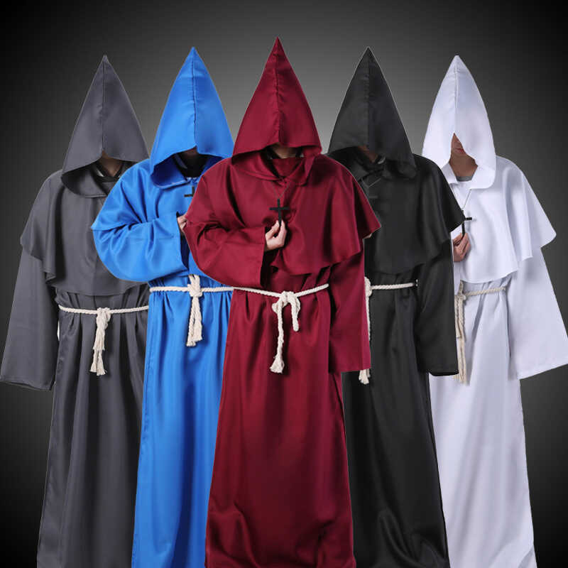 Halloween Cosplay Medieval Monk Costume Priest Robe Wizard Costume ...