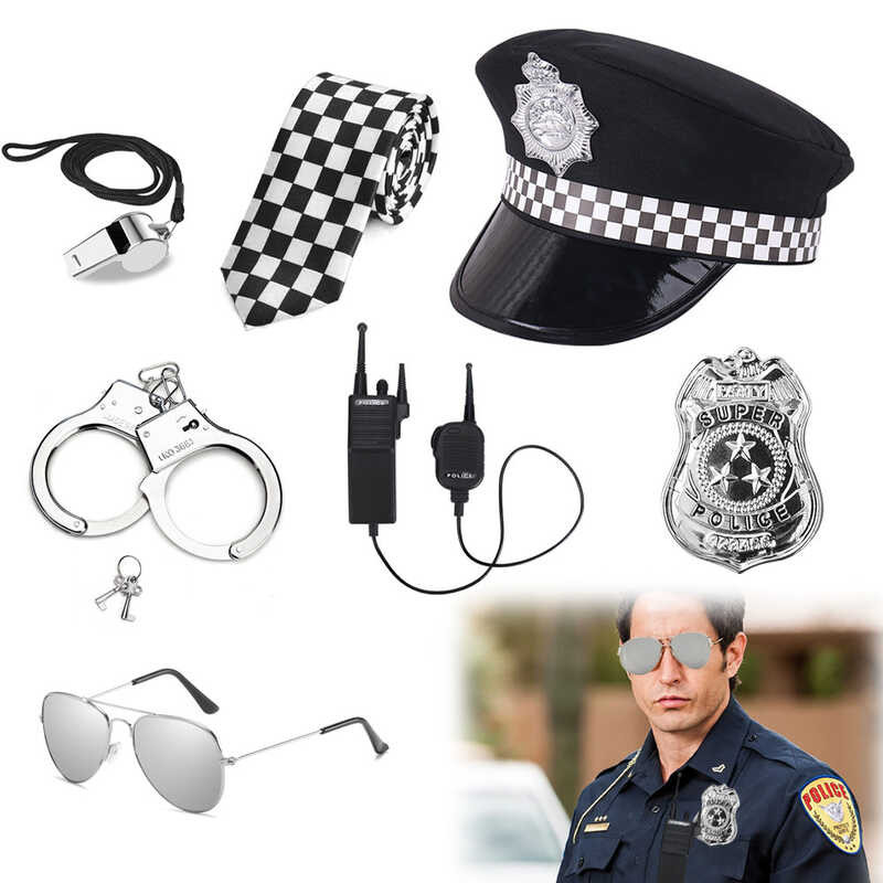 Halloween Cosplay Police Role Play Makeup Props Costume Handcuffs ...