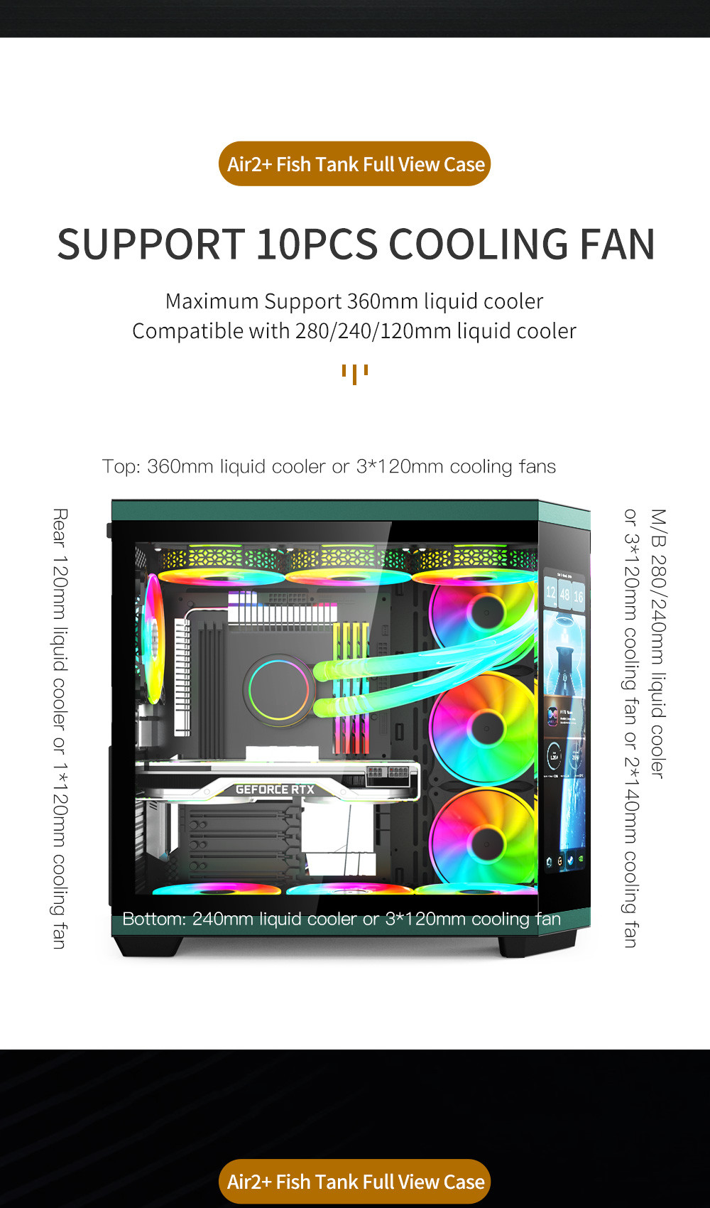 Acer AIR2 Gaming PC Case with Screen and Tempered Glass, 270° Panoramic ...