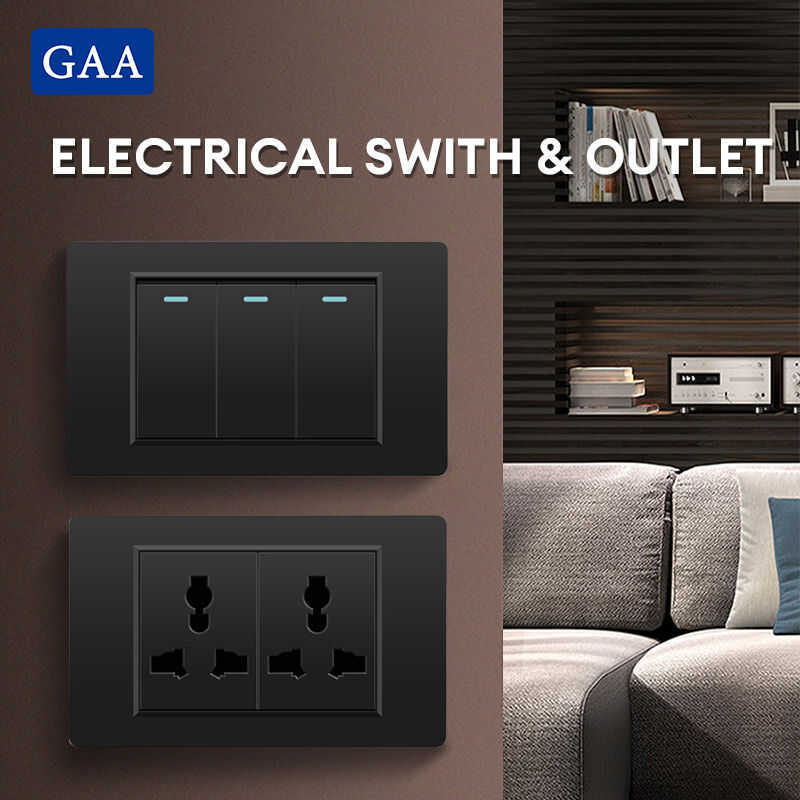 GAA High Quality White/Black Switch Outlet 1/2/3 Gang Modern Universal ...
