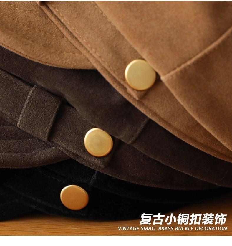Octagonal beret, small head circumference, brown autumn and winter ...
