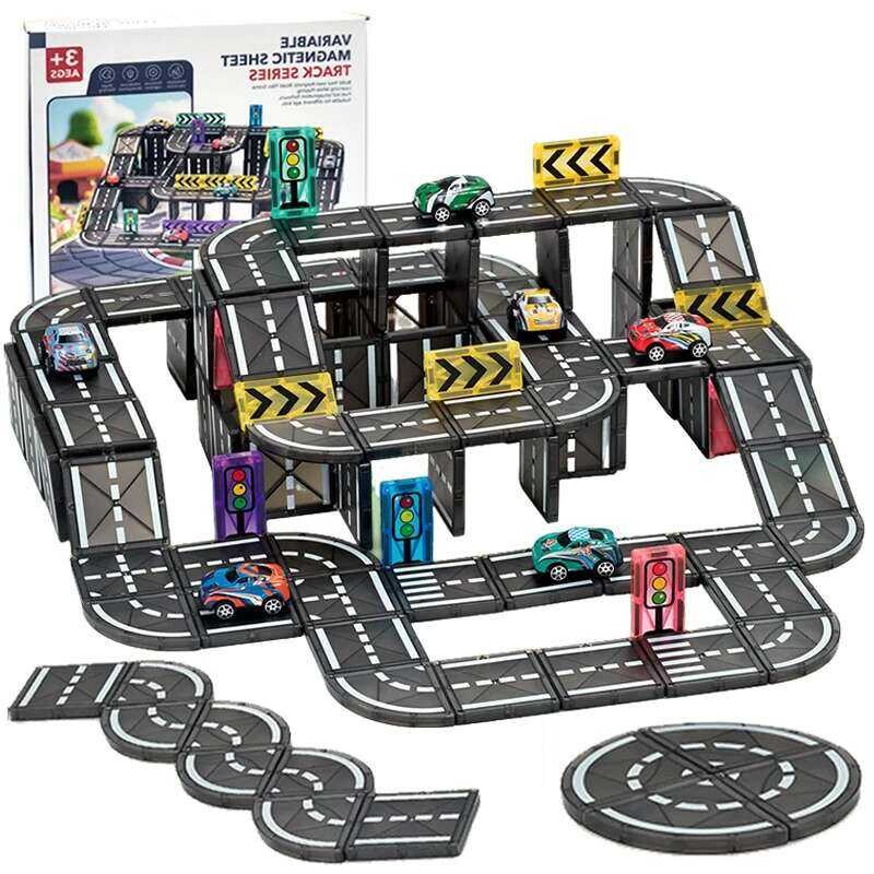Y Tracks Cars Tiles Road Kids Toy Magnetic Blocks Car Ramp Construction ...