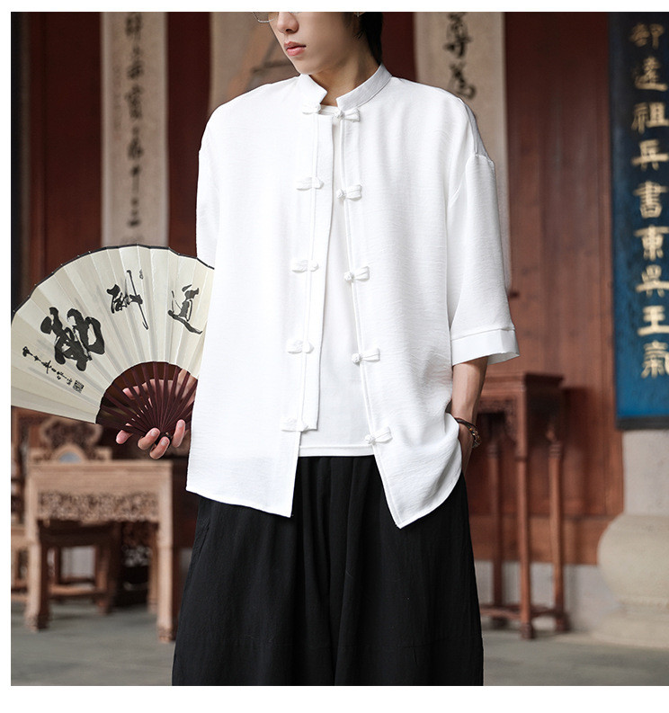 Summer Thin Anti-Wrinkle Ice Silk Shirt for Men, Large Size Loose Five ...