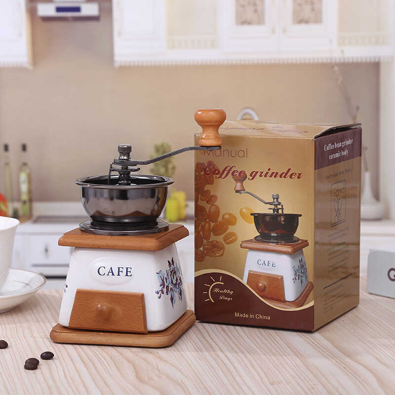 Household Ceramic Wooden Box Coffee Grinder Mini Grinder Coffee Machine ...