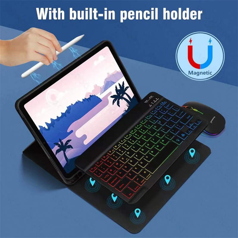 RGB Backlight key rechargeable wireless Bluetooth keyboard mouse iPad ...